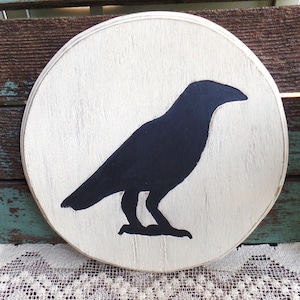 Handmade Folk Art Wood Sign Raven Crow Black Bird Halloween Decor ...