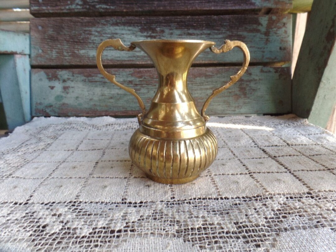 Vintage Small Solid Brass Vase Double Handles Brass Decor 5" - Etsy