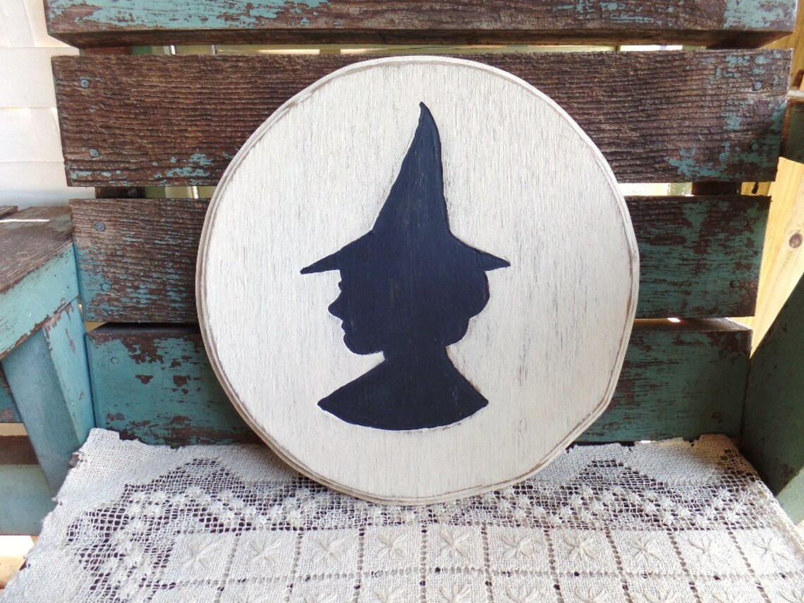 Handmade Folk Art Wood Sign Witch Halloween Decor Shabby Chic | Etsy
