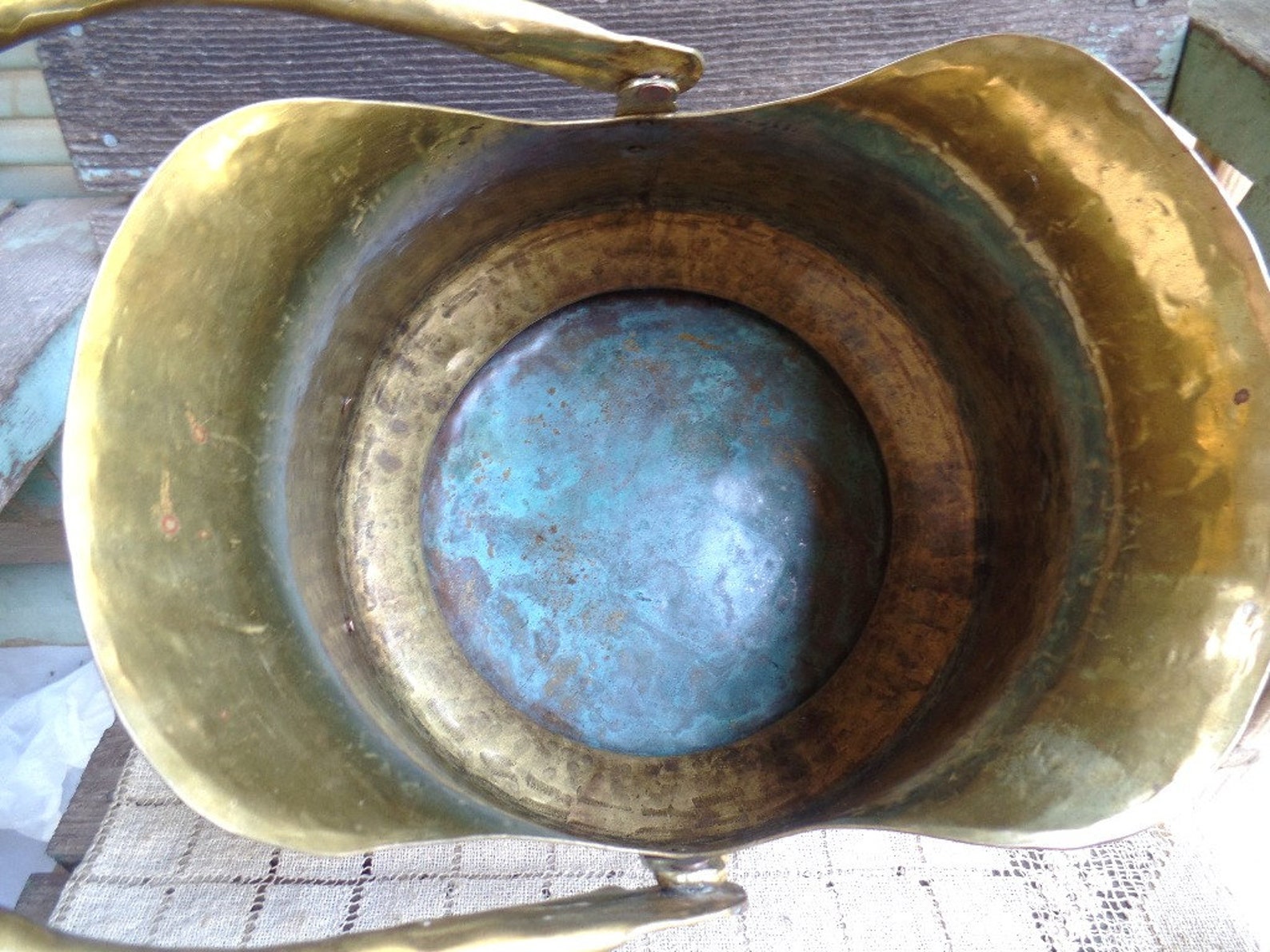 Vintage Hammered Brass Scuttle Bucket With Floral Design Made - Etsy