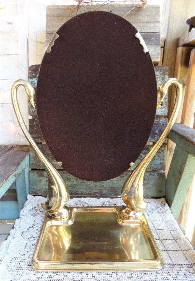 Vintage Brass Table Top Mirror with Swans and Tray Oval Vanity | Etsy