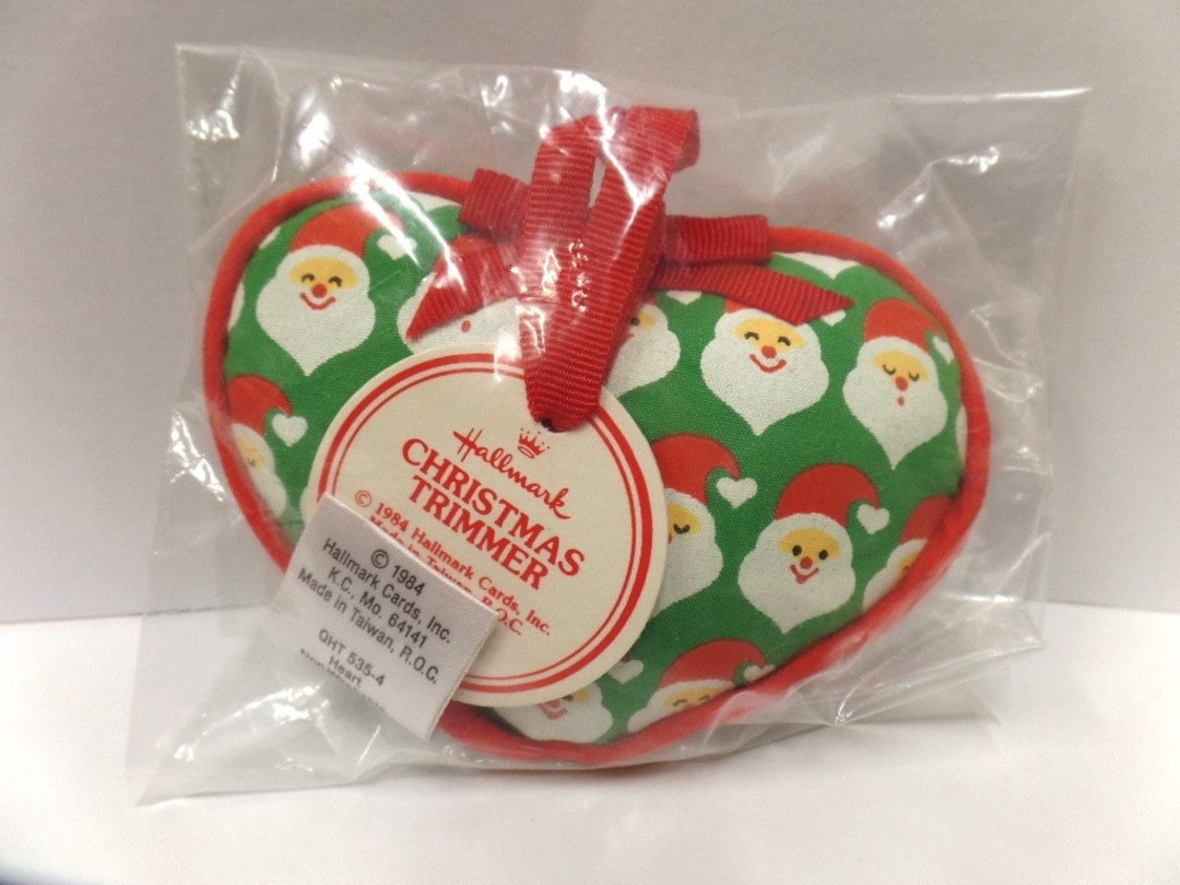 Hallmark Heart With Santas Fabric Christmas Ornament 1984 NOS Christmas ...