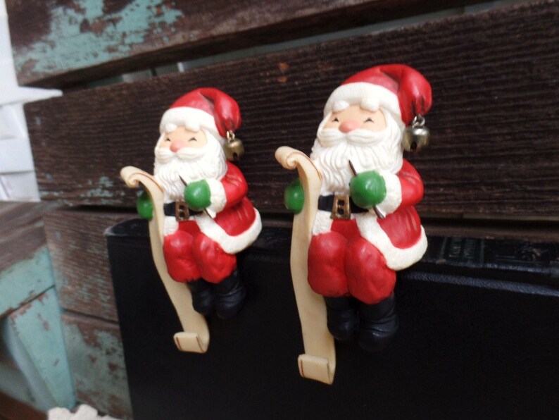 Vintage Pair Hallmark Santa Claus Stocking Hangers 1984 Original Boxes ...