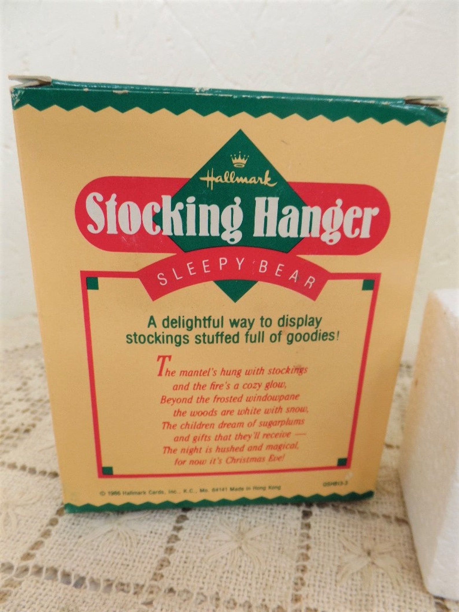 Vintage Hallmark Sleepy Bear Stocking Hanger 1986 NOS Original Box Bear ...