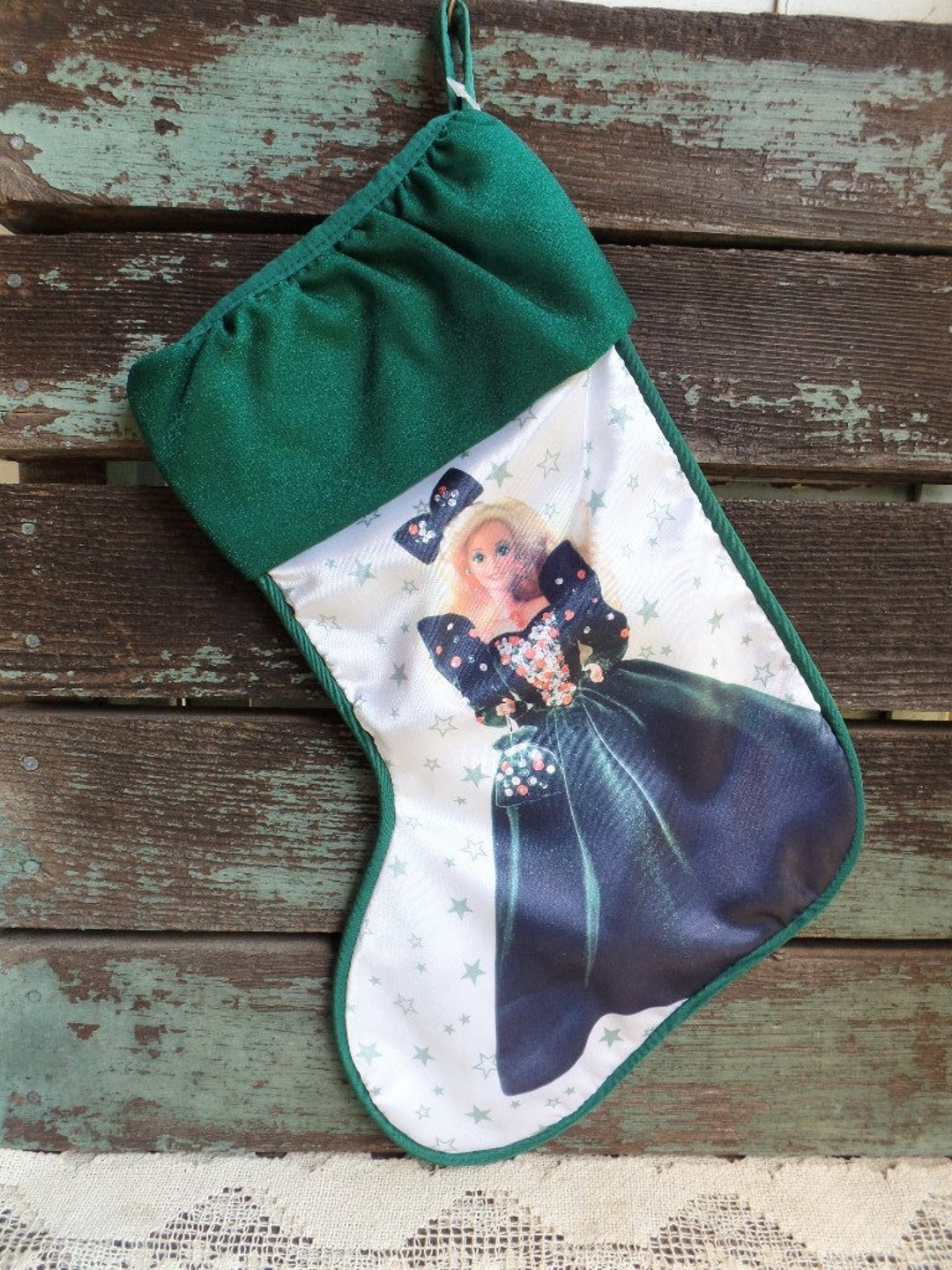 Vintage Hallmark Barbie Christmas Stocking NOS Green Stocking Never ...