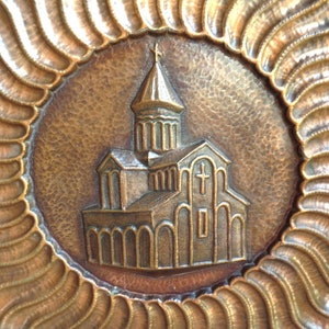 Vintage Large Copper Wall Plaque Church Scene Religious Art Copper Tray ...