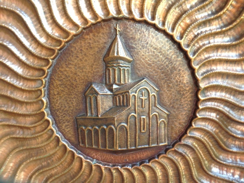 Vintage Large Copper Wall Plaque Church Scene Religious Art Copper Tray ...