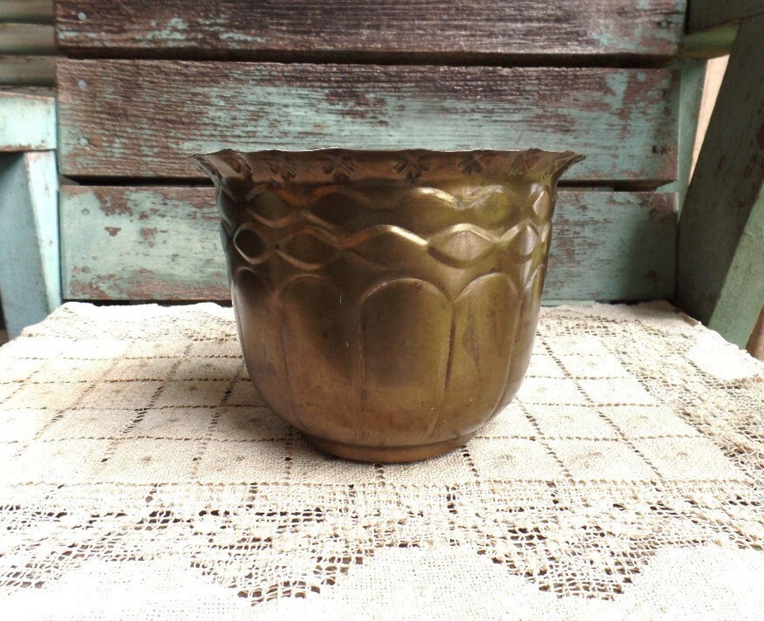 Vintage Brass Flower Pot Brass Planter Embossed Flower Design - Etsy