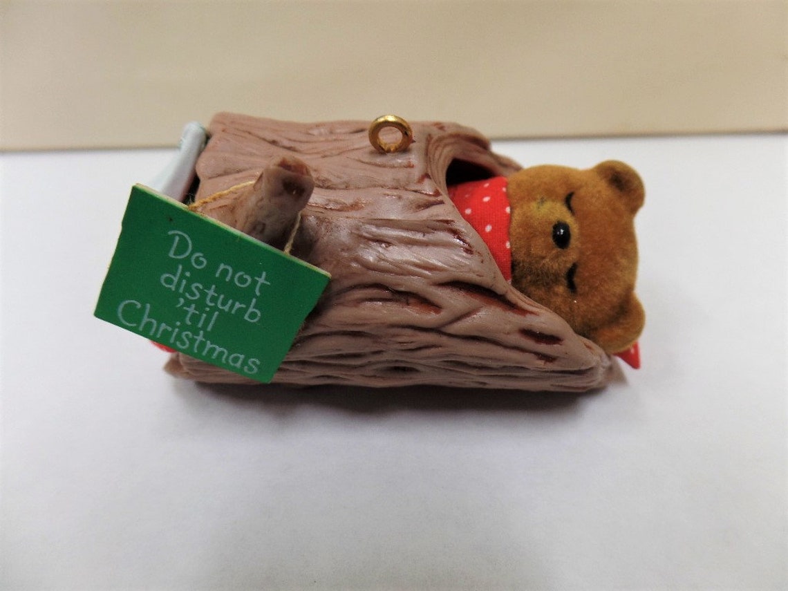 Hallmark Do Not Disturb Christmas Ornament 1985 NRFB New Flocked Bear ...
