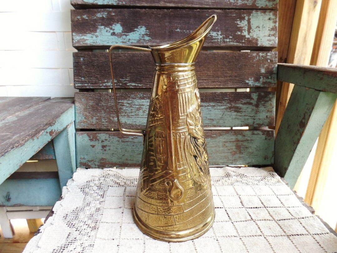 Vintage Embossed Brass Pouring Pitcher Made in England - Etsy