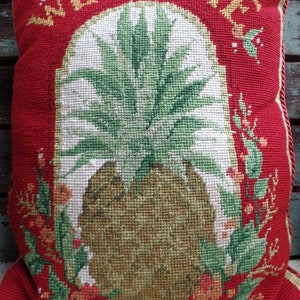 Vintage Needlepoint Pillow Pineapple Welcome Floral Design - Etsy