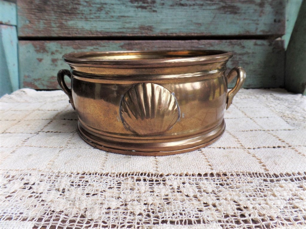 Vintage Round Brass Double Handle Pot Shell Design - Etsy
