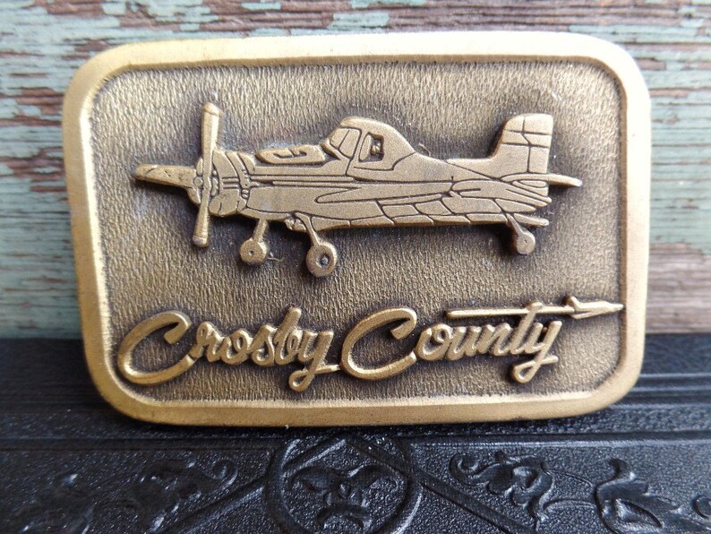 Vintage CD Hit Solid Brass Crosby County Belt Buckle Airplane | Etsy
