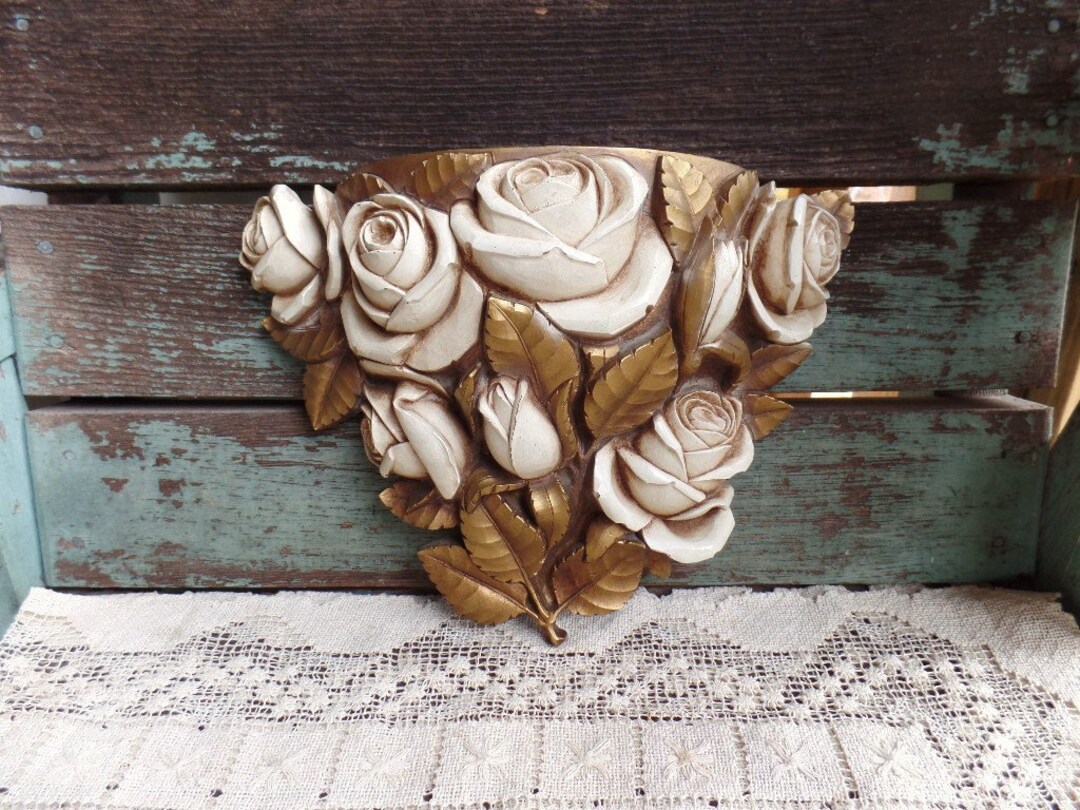 Vintage Dart Industries White Roses Wall Pocket Hollywood Regency Homco ...