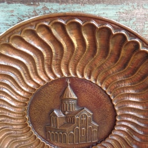 Vintage Large Copper Wall Plaque Church Scene Religious Art Copper Tray ...