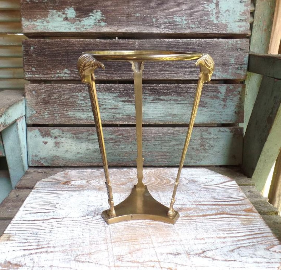 Vintage Brass Display Stand Ram Head Design Potted Plant Gazing Ball ...