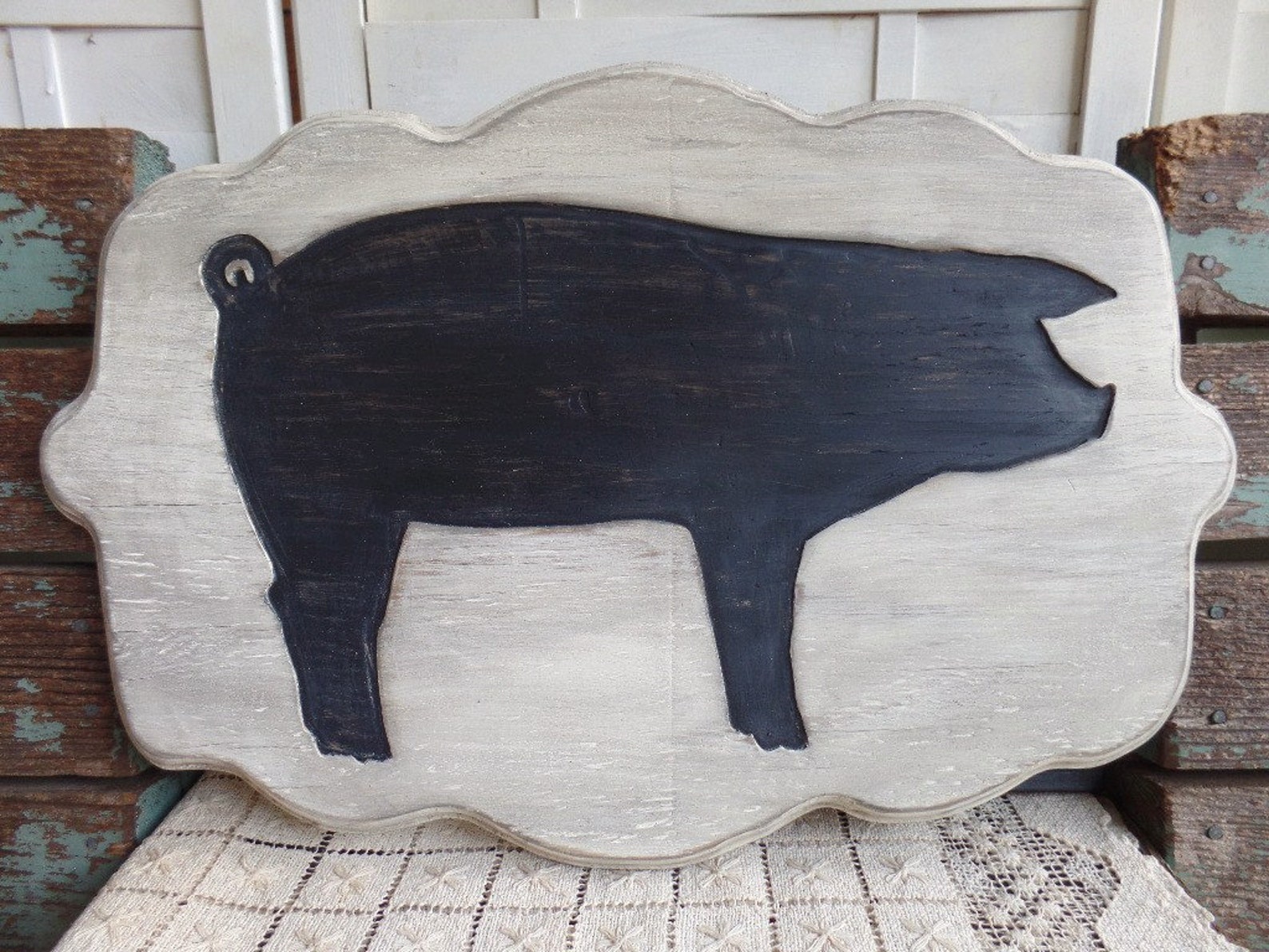 Handmade Folk Art Wood Sign Pig Shabby Chic BBQ Folk Art - Etsy