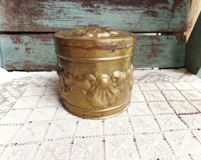 Vintage Solid Brass Canister Embossed Shell Design Storage Container - Etsy