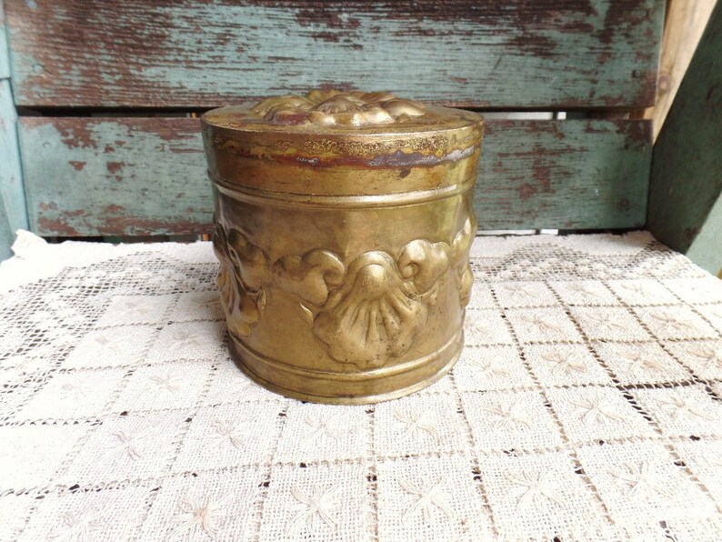 Vintage Solid Brass Canister Embossed Shell Design Storage - Etsy