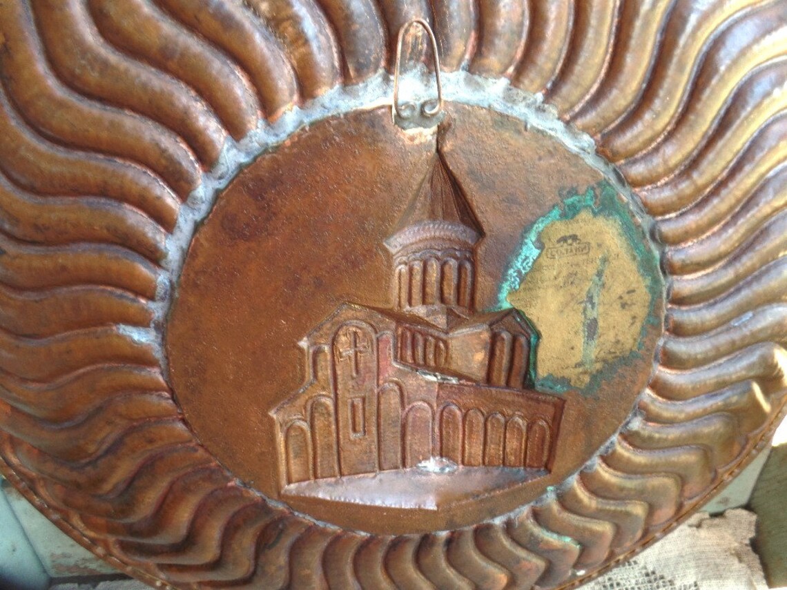 Vintage Large Copper Wall Plaque Church Scene Religious Art Copper Tray ...