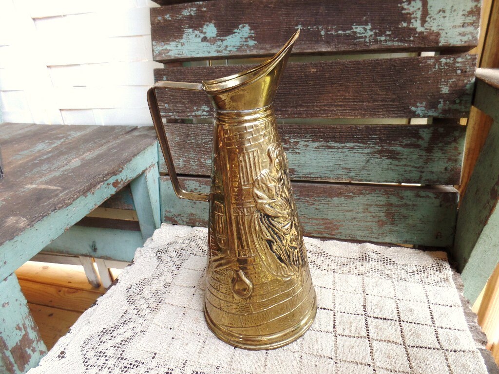 Vintage Embossed Brass Pouring Pitcher Made in England | Etsy