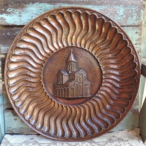 Vintage Large Copper Wall Plaque Church Scene Religious Art Copper Tray ...