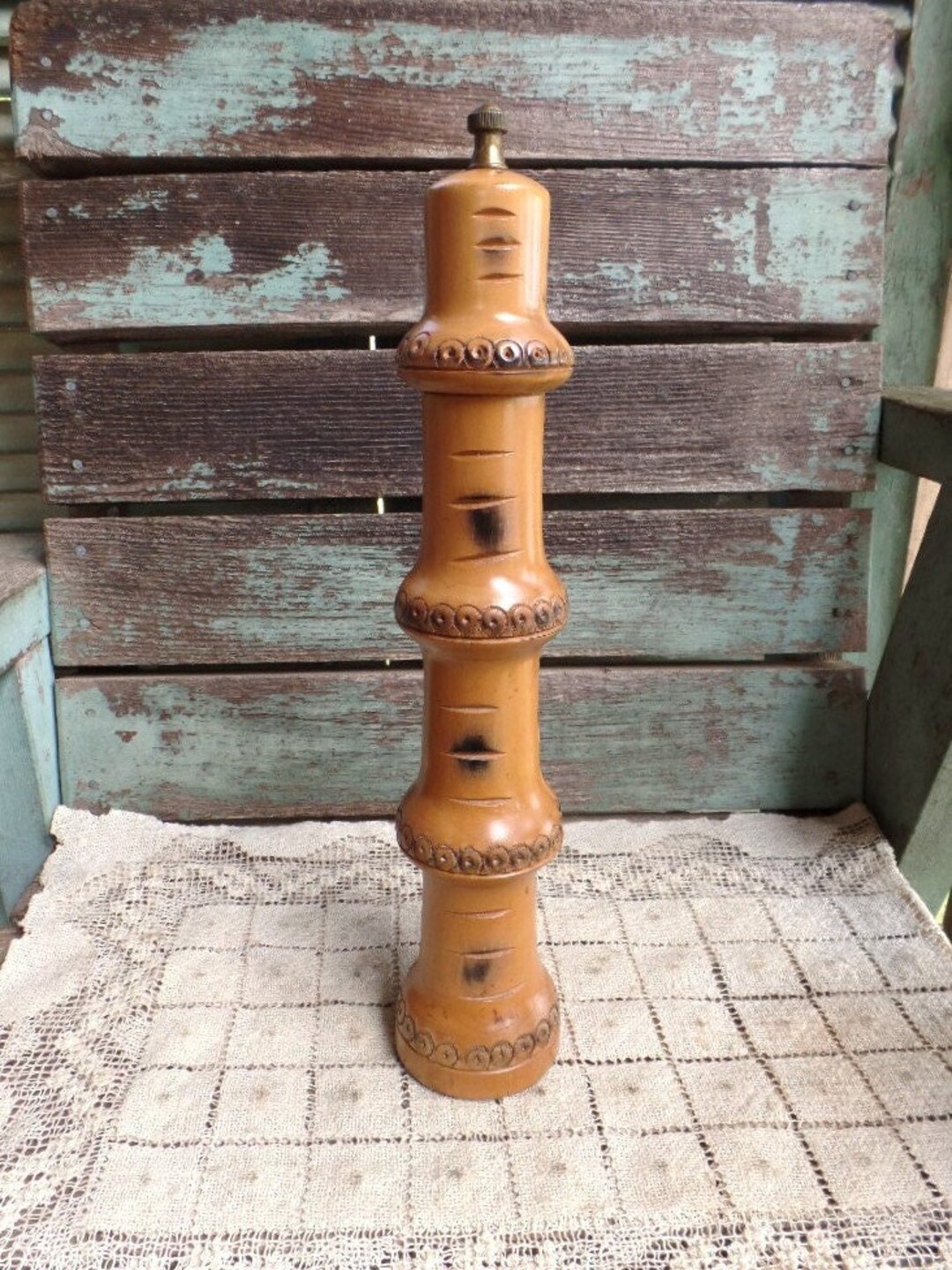 Vintage Italian Wood Pepper Grinder Brass Finial Mid Century Made in ...