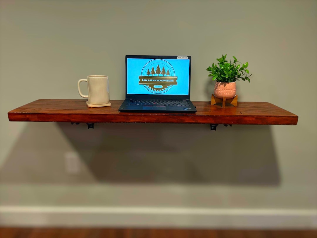 Versatile Foldable Oak Floating Desk & Shelf Combo Perfect for Small ...