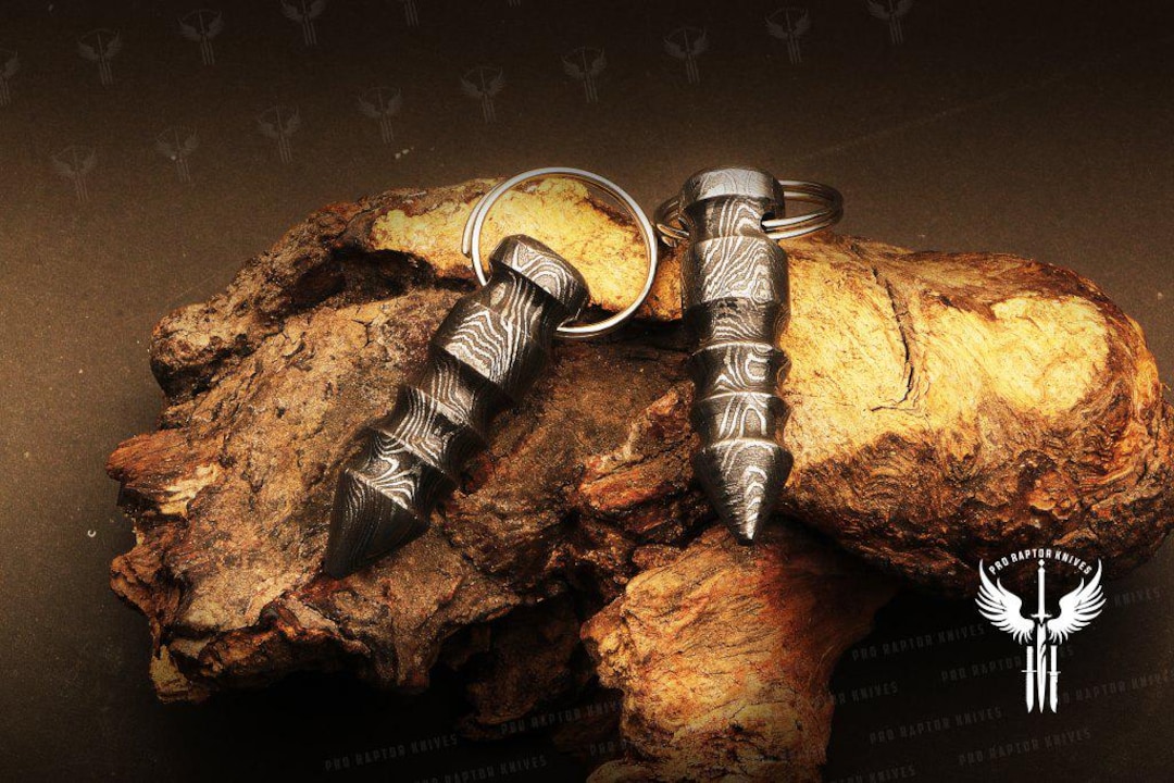 Handmade Damascus Steel Multi Thread Bullet Keychain. Buy One Get One ...