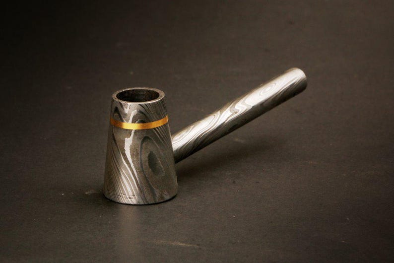 Damascus Steel Tobacco PIPE With Brass Ring and Unique Pattern in Ash ...