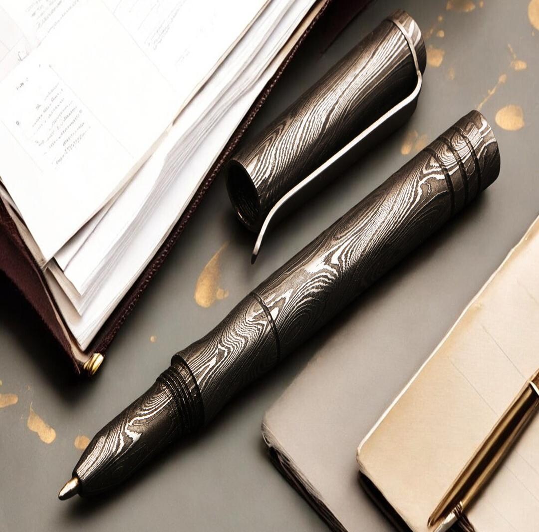 Handmade Splendor Damascus Steel Ballpoint Pen With Pocket Clipper. Pro ...