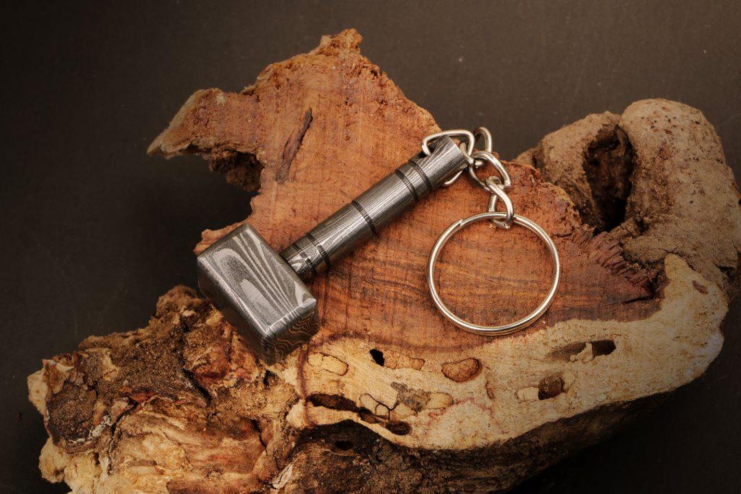 Handmade Damascus Steel Hammer Style Keychain for Gift. Buy One Get One ...
