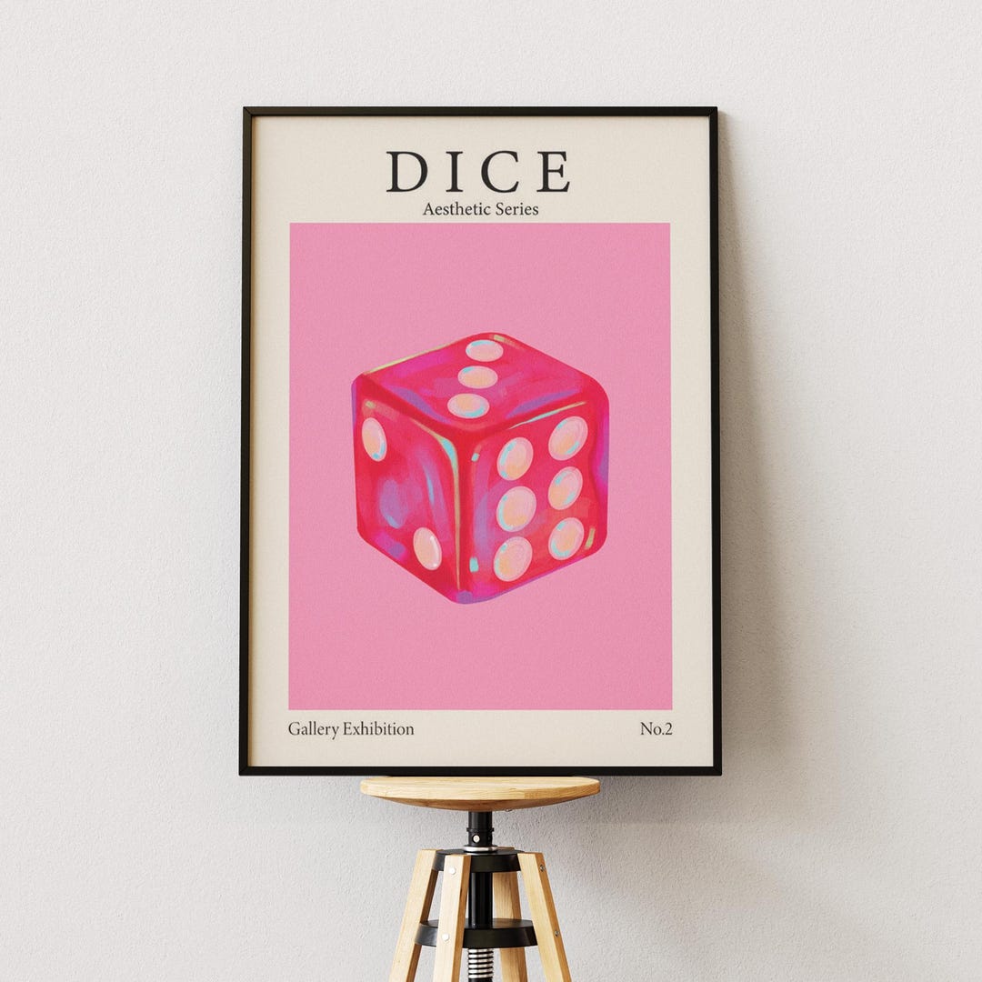 Dice Gallery Exhibition Print, Retro Dice Poster, Trendy Wall Art, Pink ...