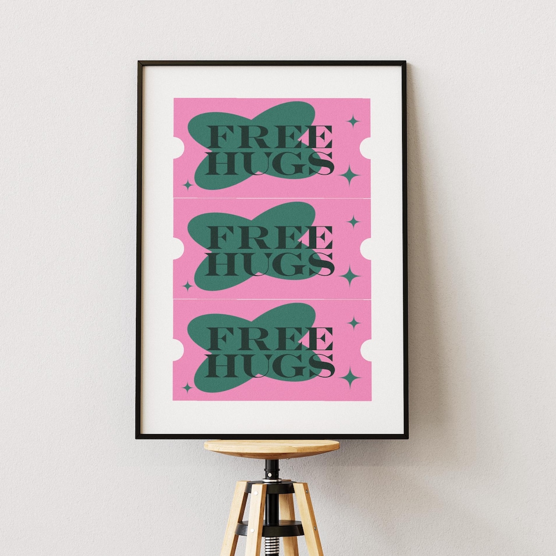 Free Hugs Ticket Poster Funky Bathroom Wall Art Maximalist Wall Art for ...