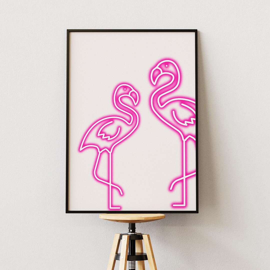 Pink Flamingo Animal Poster, Vintage Funky Aesthetic Wall Art, Girly ...