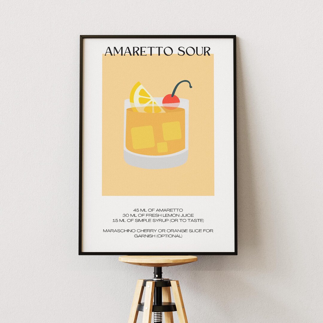 Amaretto Sour Cocktail Poster Vintage Bar Decor Classic Drink Recipe ...