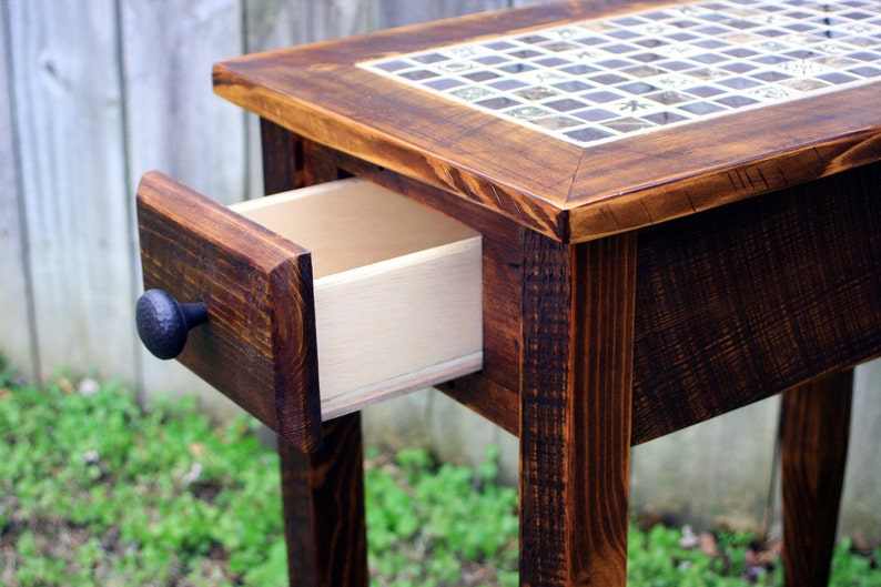 Mosaic Tile Side Table. Mosaic End Table. Rustic Table W/ - Etsy