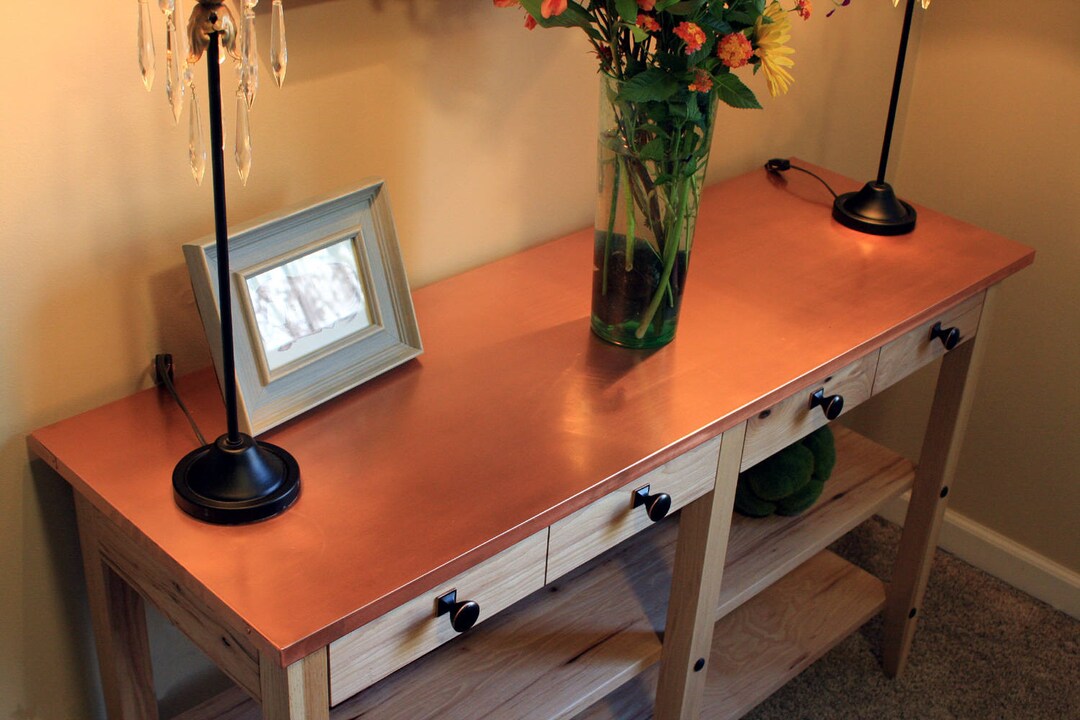 Large Console Table. Copper Console Table. Copper Top Table. Wood ...