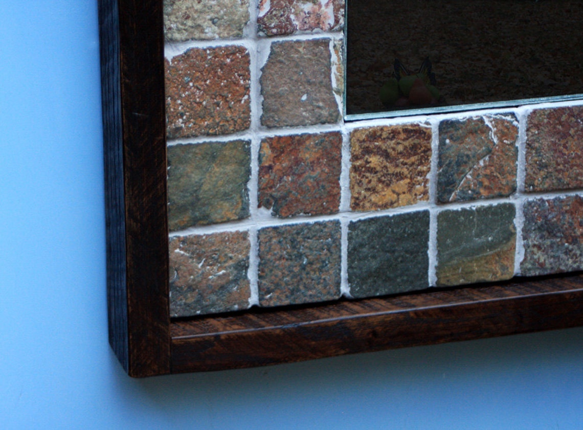 Slate Framed Mirror. Stone Framed Mirror. Copper Rust Slate - Etsy