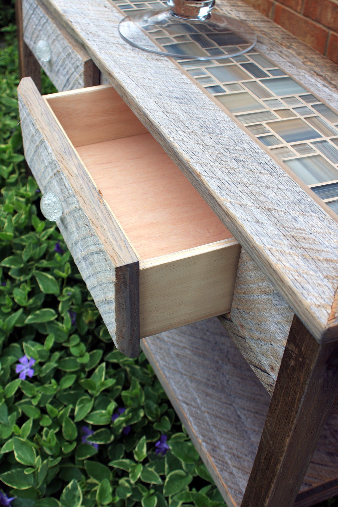 Gray Wood Rustic Sofa Table. Mosaic Tile Sofa Table. Reclaimed Console ...