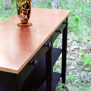 Large Console Table. Copper Console Table. Copper Top Table. Wood ...