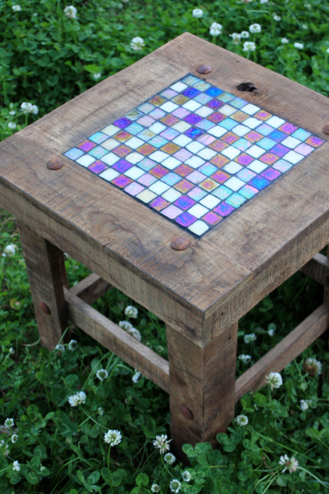 Iridescent Glass Mosaic Tile End Table. Rustic Contemporary End Table ...
