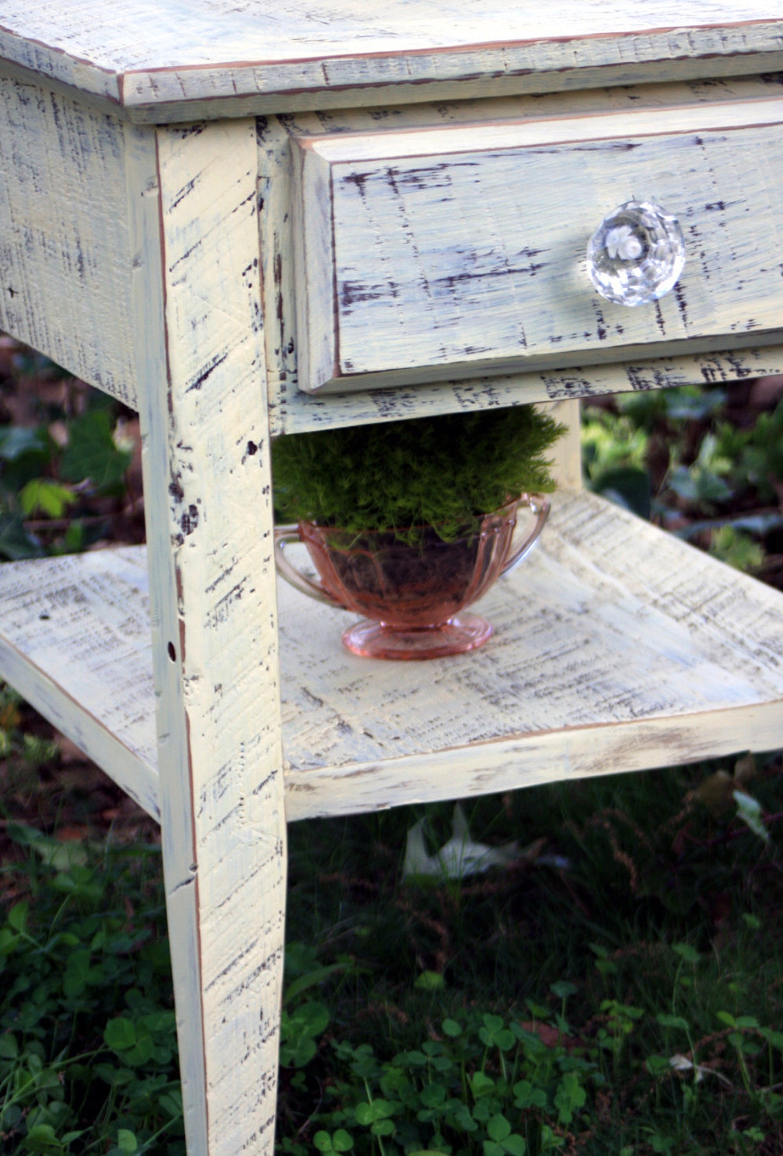 Cream Colored Side Table. Yellow End Table W/ Drawer. Rustic - Etsy