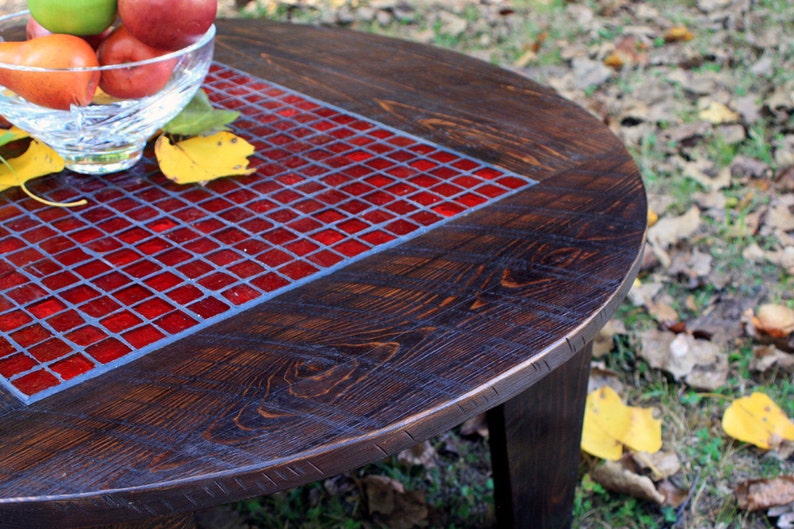 Round Mosaic Coffee Table. Round Red Coffee Table. Red Tile | Etsy