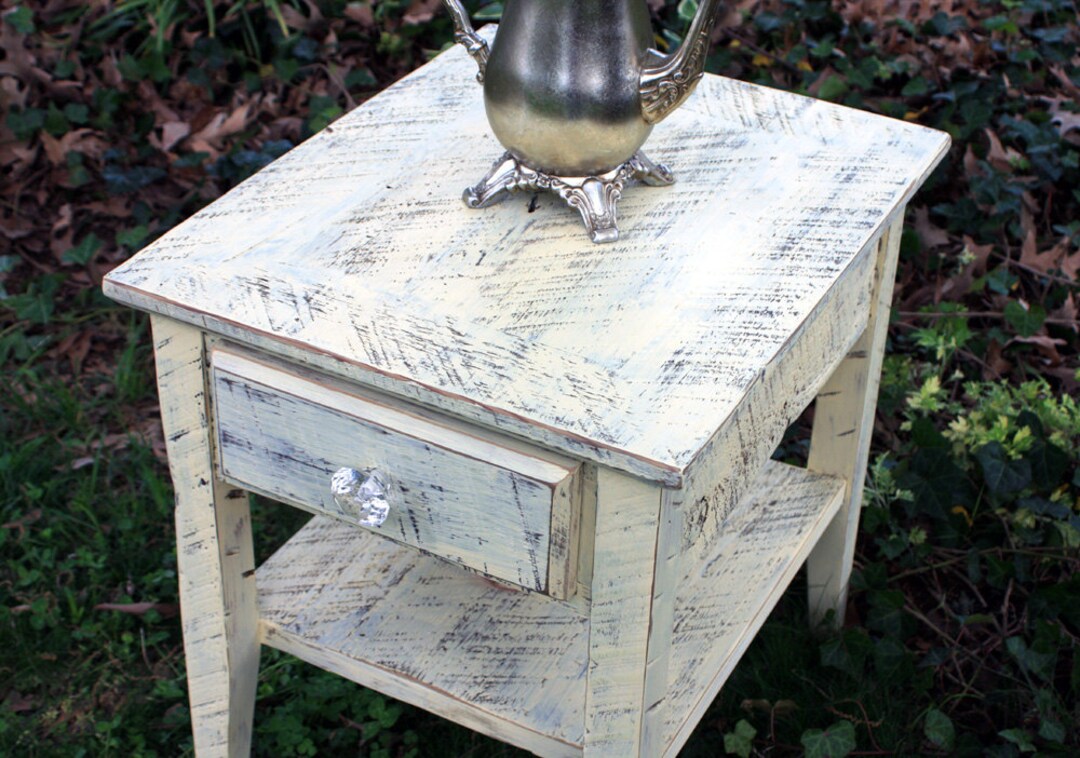 Cream Colored Side Table. Yellow End Table W/ Drawer. Rustic - Etsy