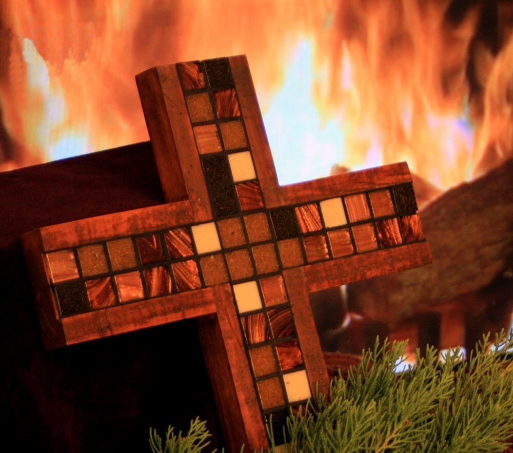 Tile Wood Cross. Mosaic Tile Cross. Irridescent Tile Cross. - Etsy