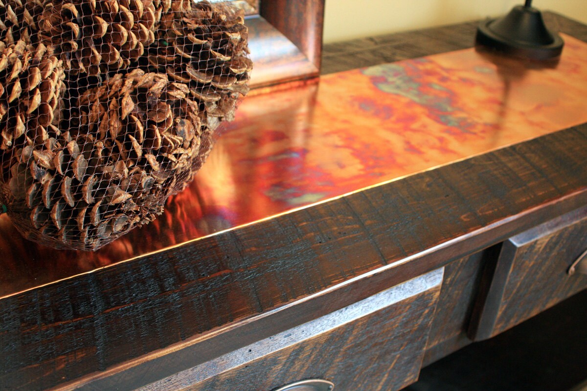 Large Console Table. Copper Console Table. Copper Top Table. | Etsy