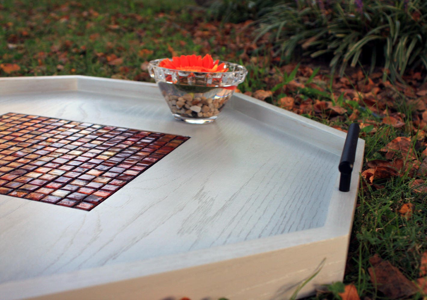 Octagon Ottoman Tray. Round Serving Tray. Octagonal Red Mosaic Serving ...