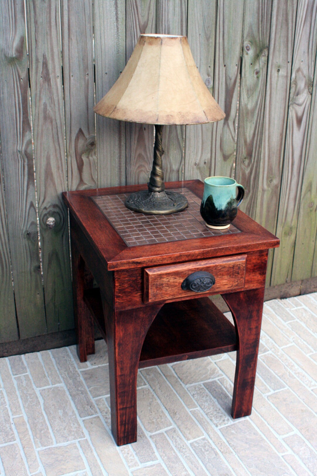 Copper Mosaic Side Table. Chocolate Brown End Table. Mosaic Copper End ...