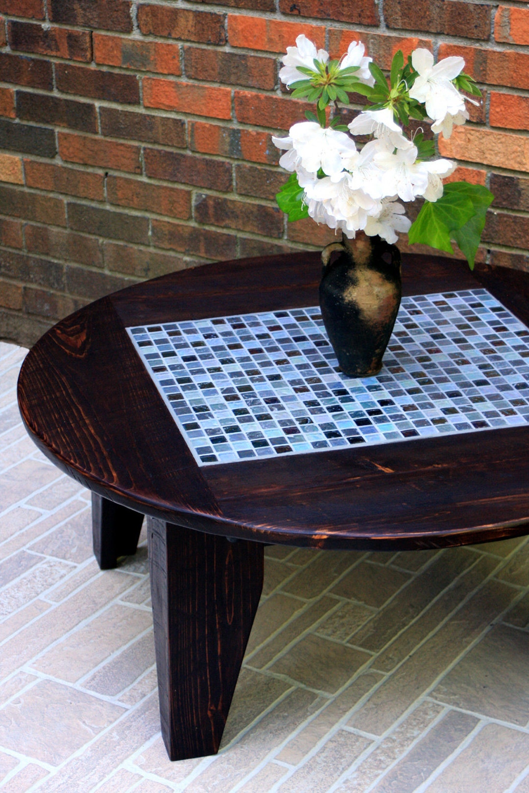Round Mosaic Coffee Table. Circular Coffee Table. Round Rustic Coffee ...